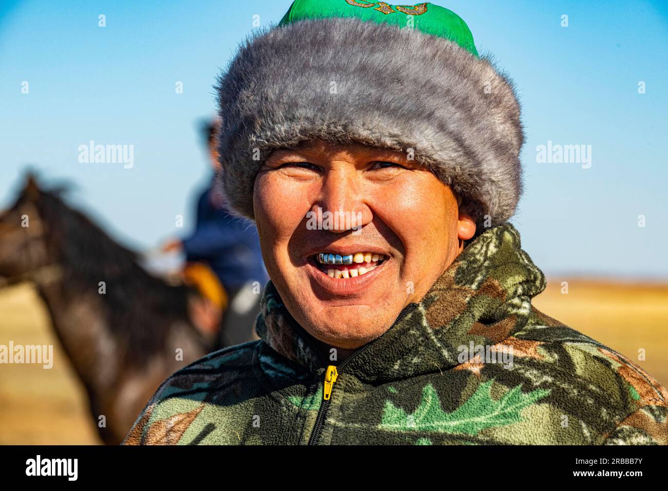 Kokpar player, Kokpar, national horse game, Kazakhstan Stock Photo - Alamy