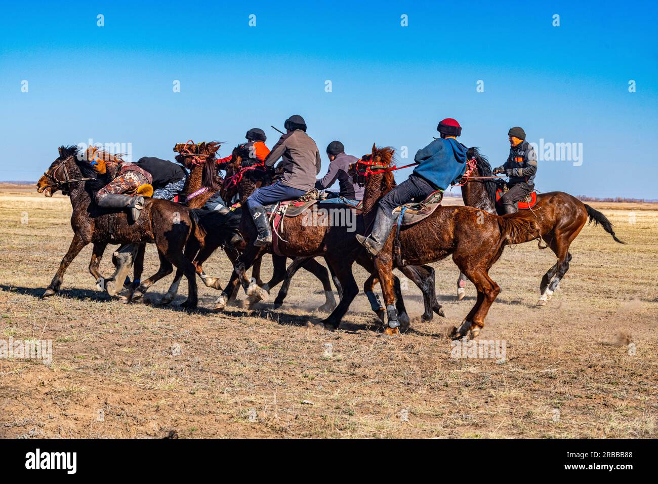 Men practising Kokpar, national horse game, Kazakhstan Stock Photo - Alamy