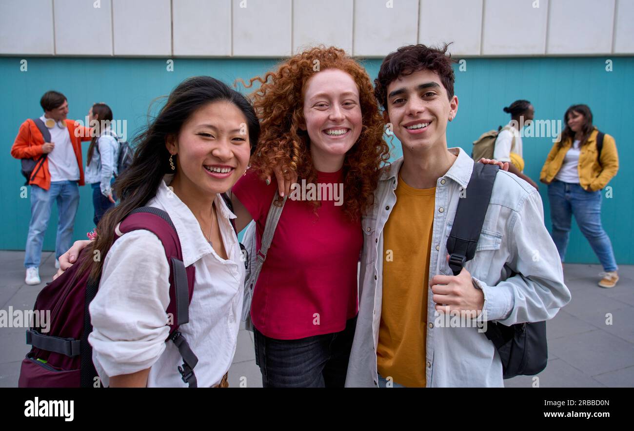 Group positive young multiracial students hi-res stock photography and ...