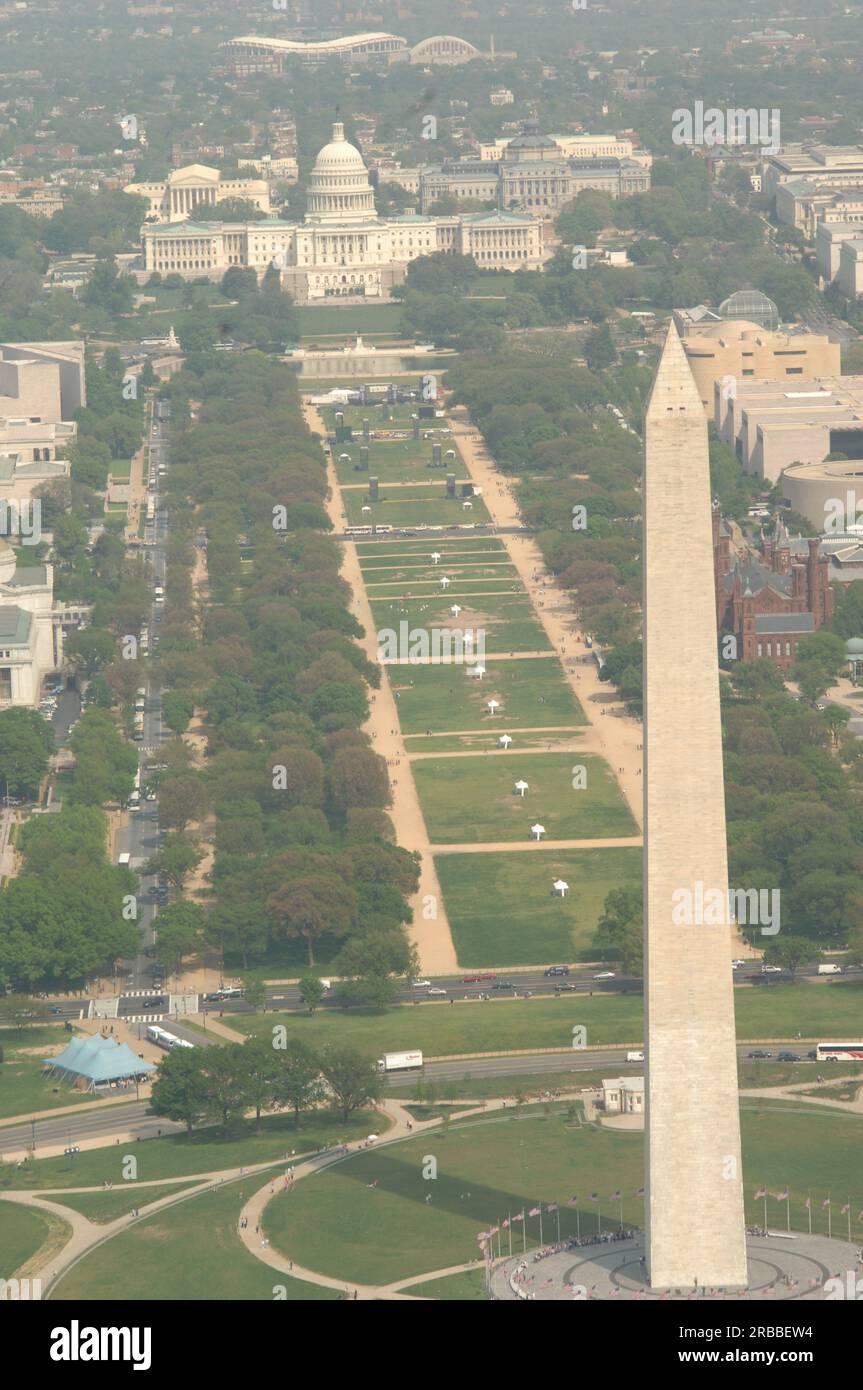 Aerial views of Washington, D.C. buildings, monuments, landscapes ...