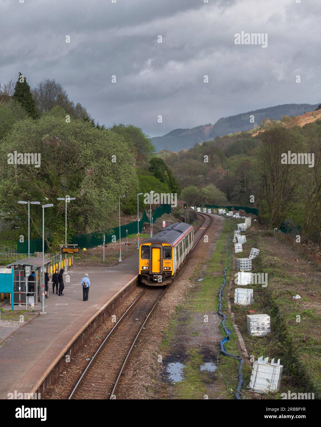 Transport For Wales class 150 sprinter train calling at Dinas Rhondda ...