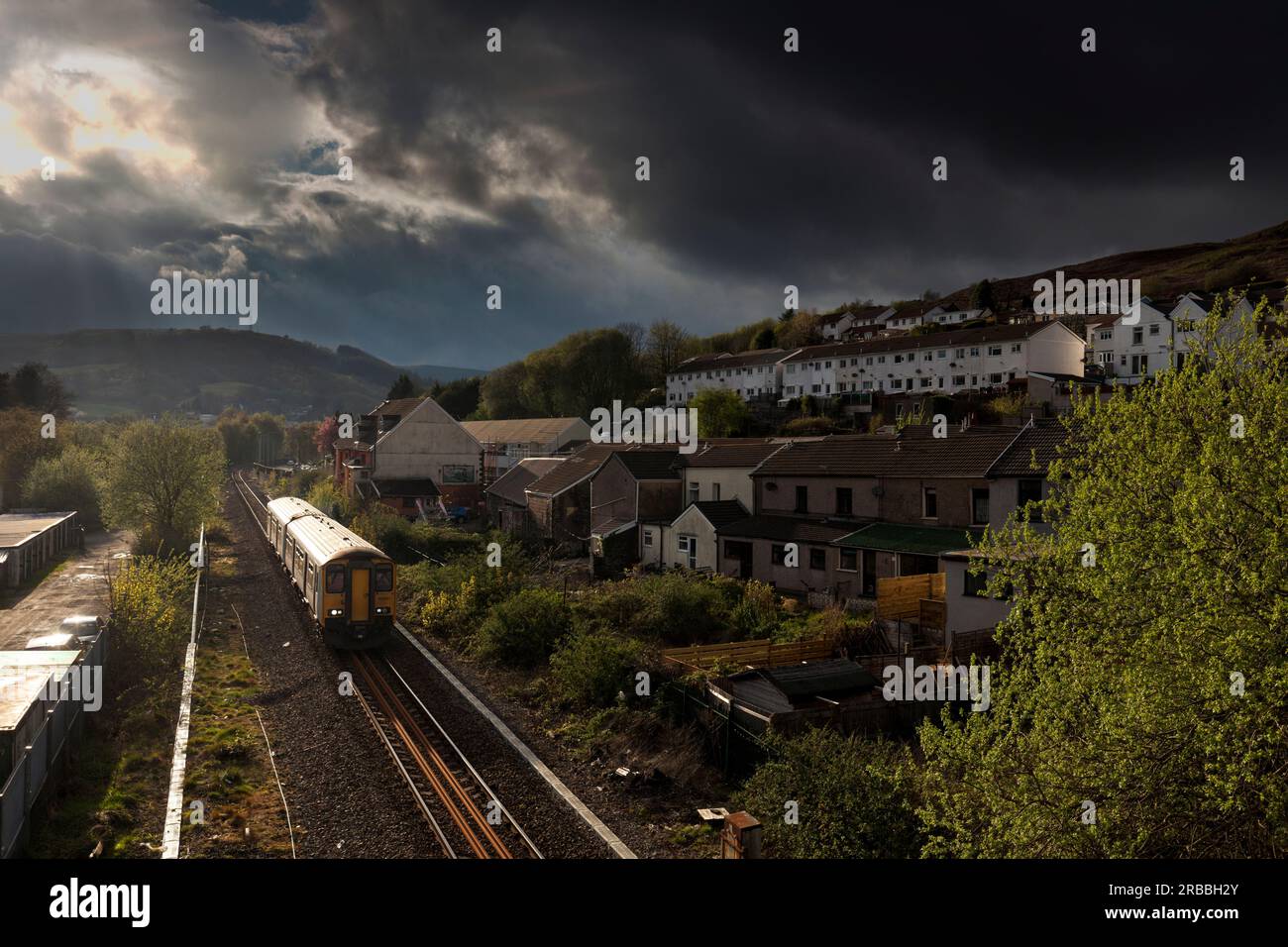 Transport For Wales class 150 sprinter train passing Ton Pentre on the ...