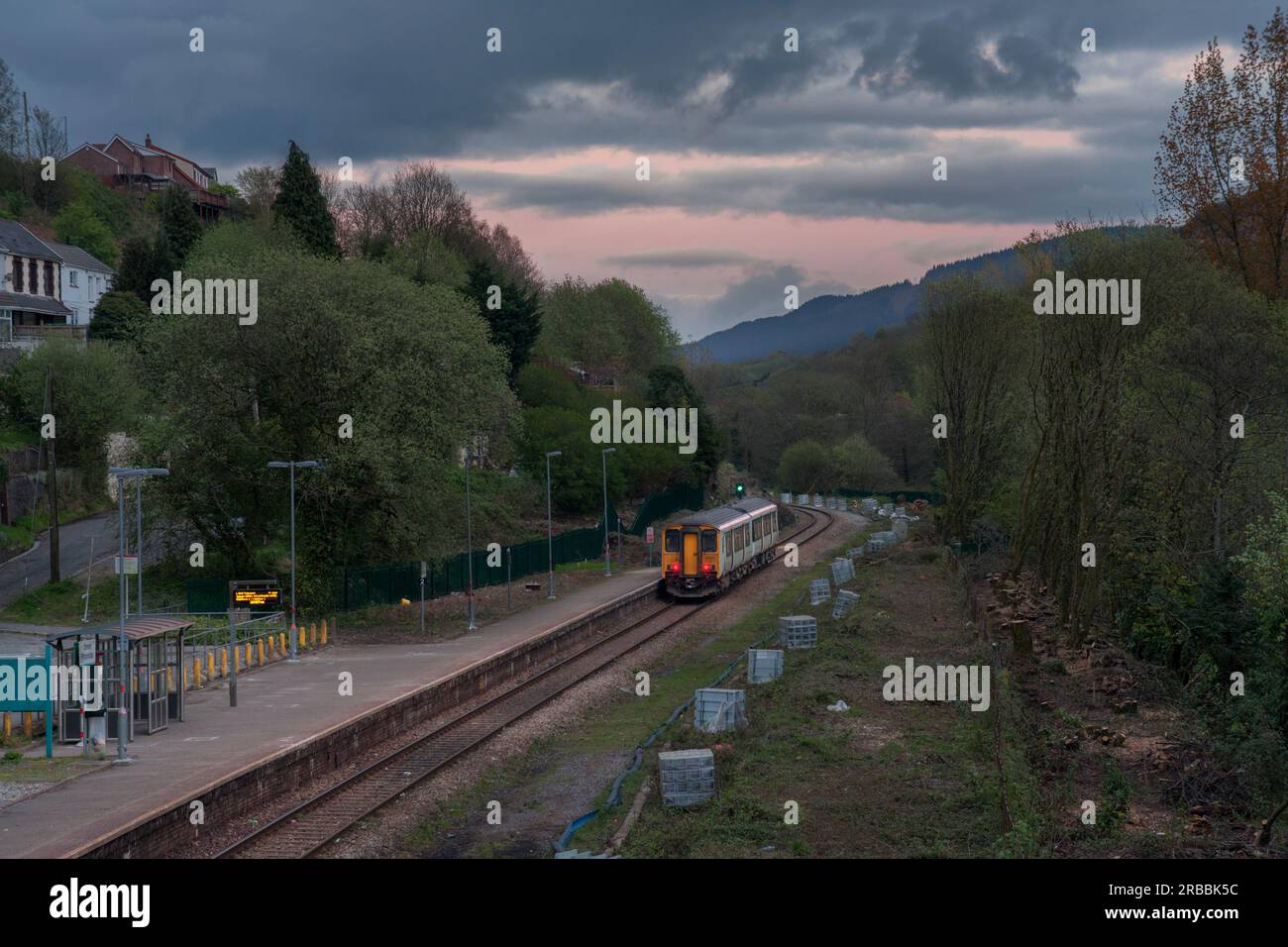 Transport For Wales class 150 sprinter train calling at Dinas Rhondda ...