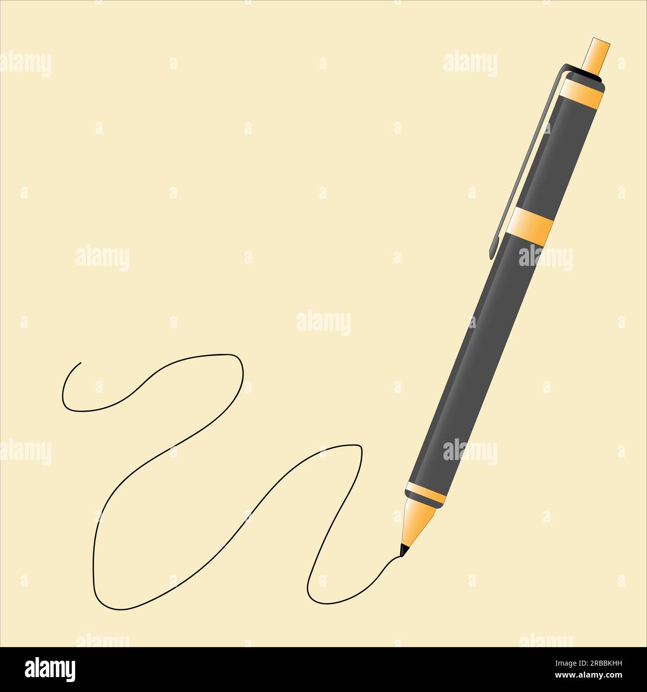 The pen draws a curved line. On a yellow background. Vector ...