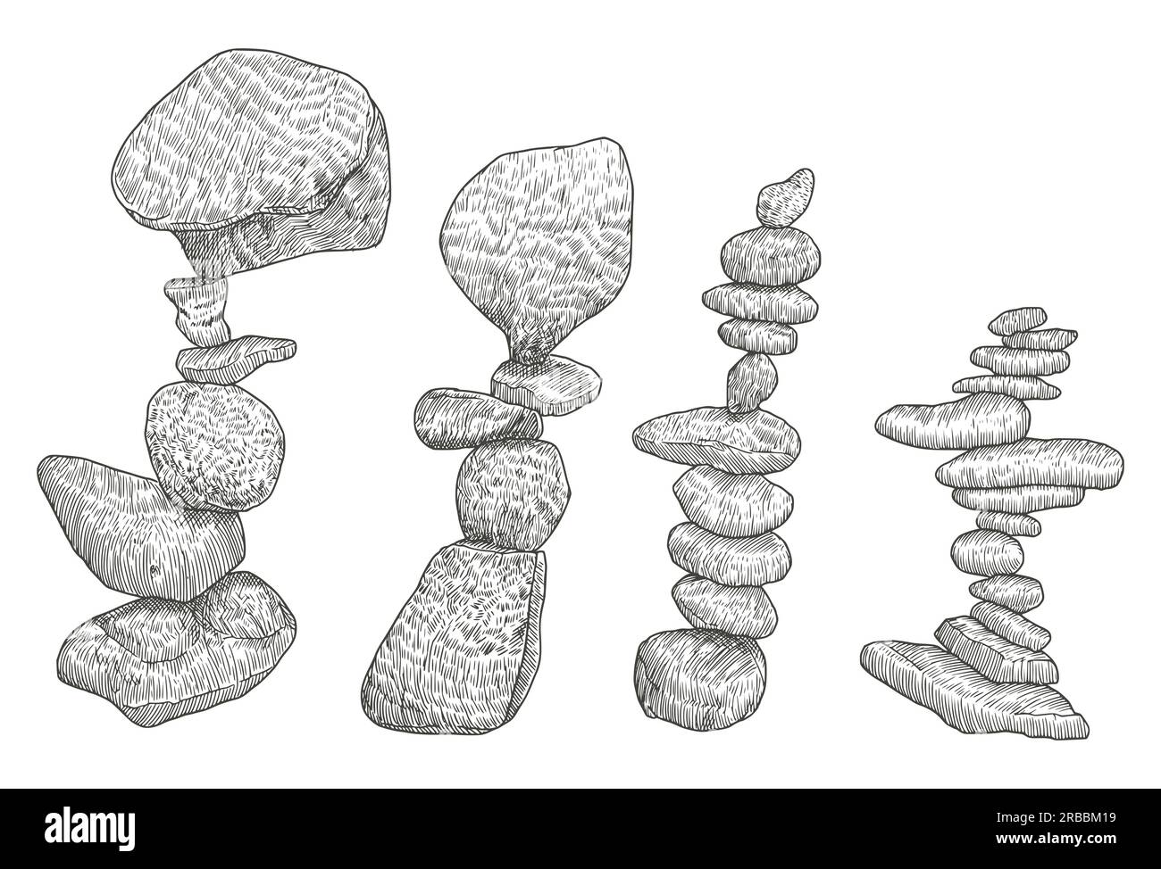 set of balanced pile of stones. hand drawn sketch vector illustration ...
