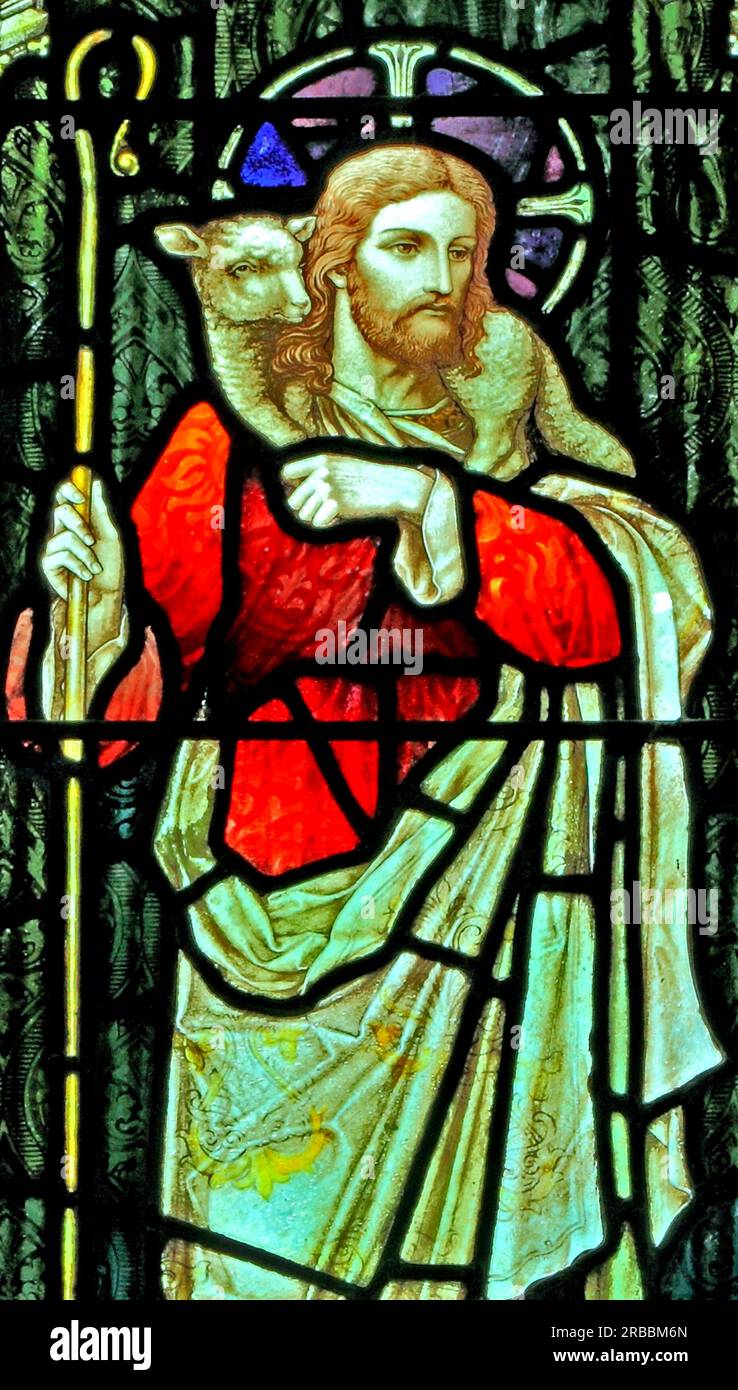 The Good Shepherd, stained glass window, Snettisham church, Norfolk ...