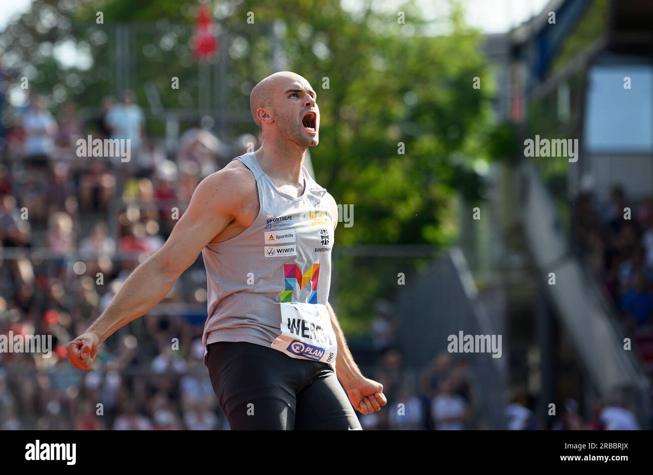 jubilation winner Julian WEBER (USC Mainz) final javelin throw of the ...