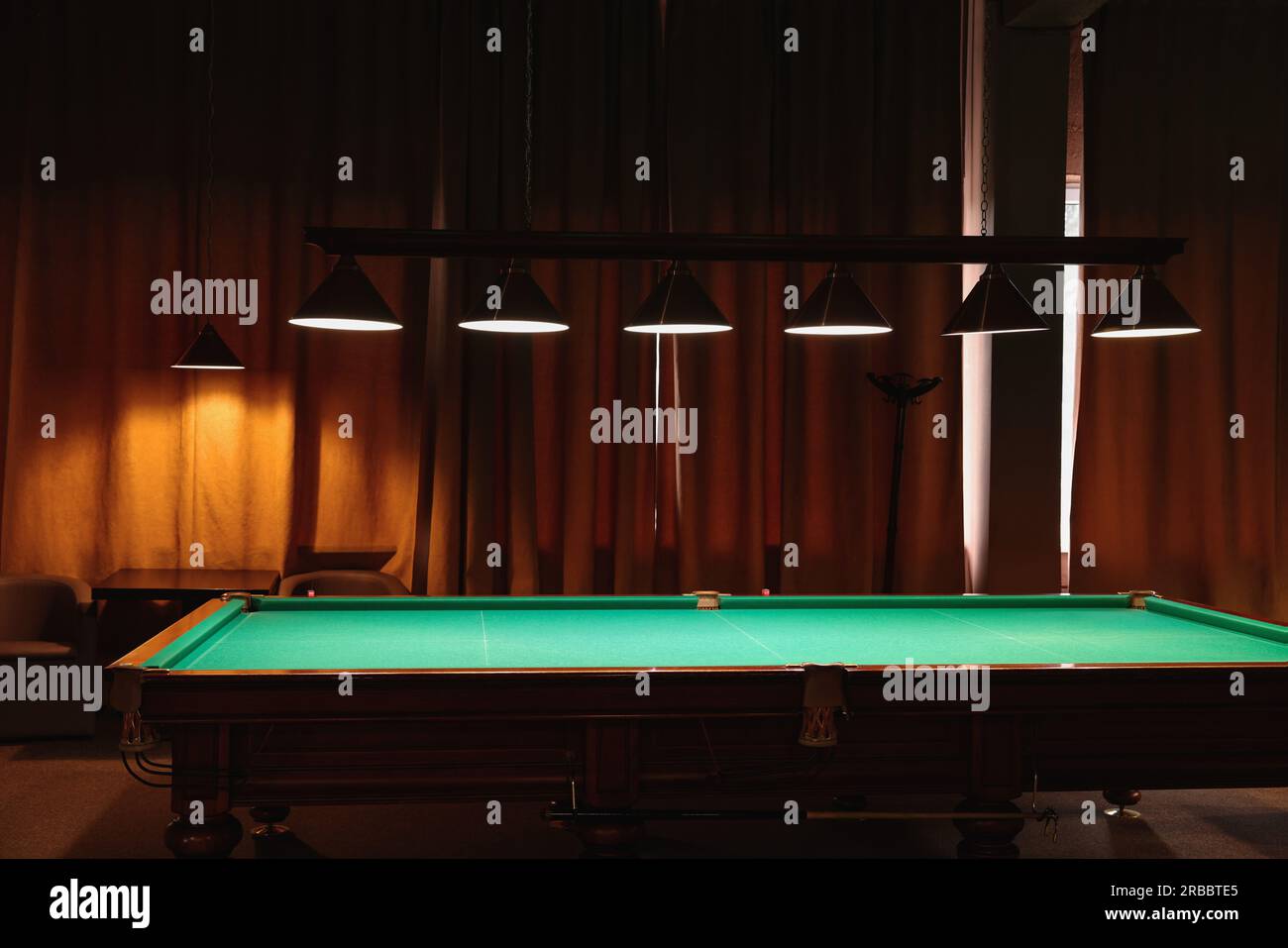 Empty green billiard table in club. Pool Game Stock Photo - Alamy
