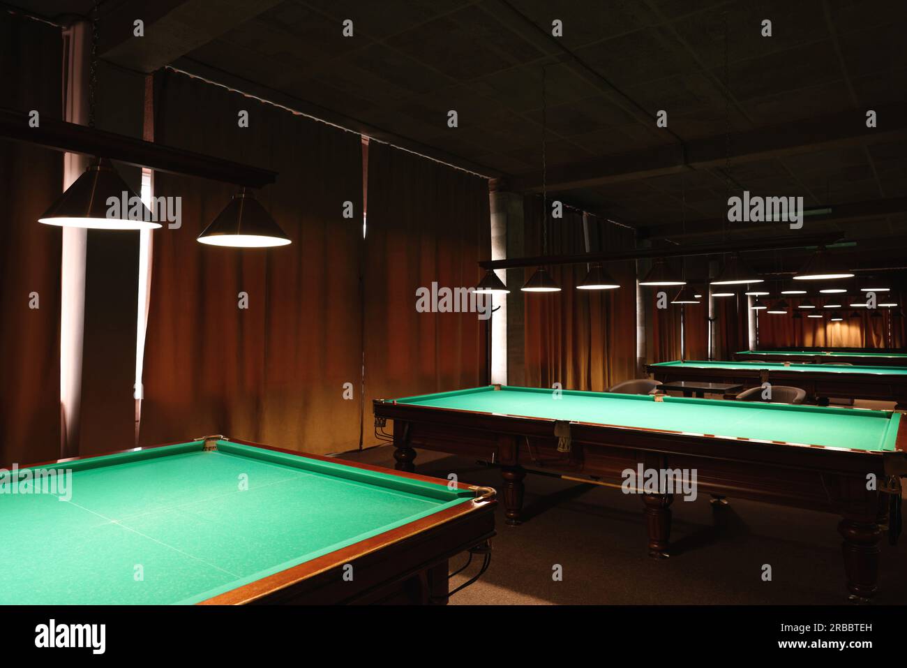 Empty green billiard tables in club. Pool Game Stock Photo - Alamy