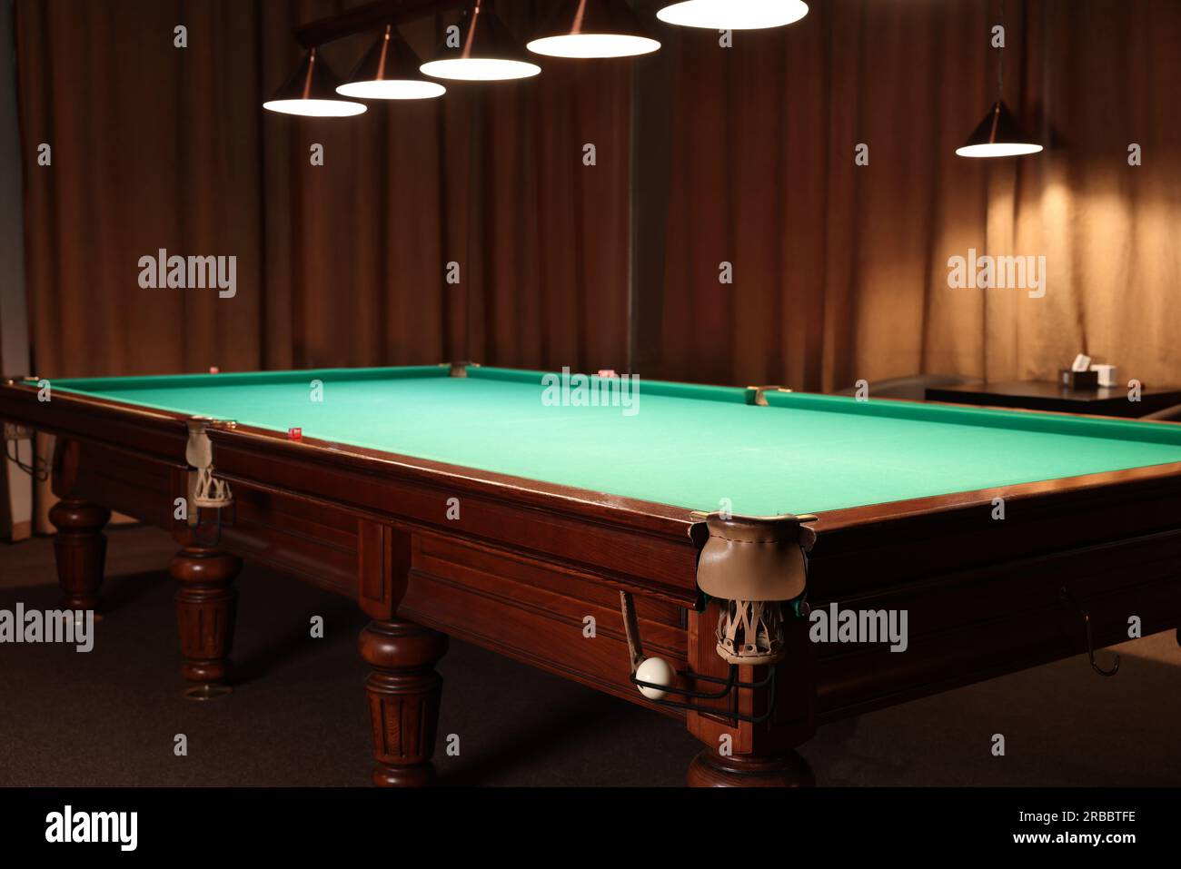 Empty green billiard table in club. Pool Game Stock Photo - Alamy