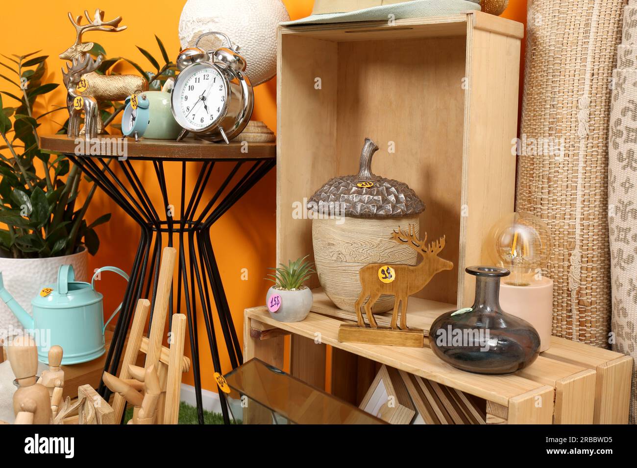 Many different stuff in room. Garage sale Stock Photo - Alamy