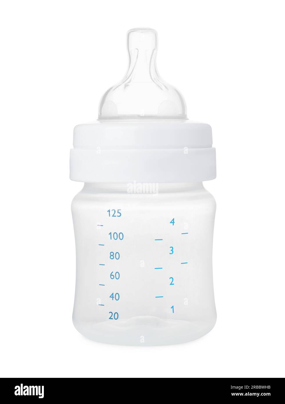 Empty feeding bottle for baby milk isolated on white Stock Photo - Alamy