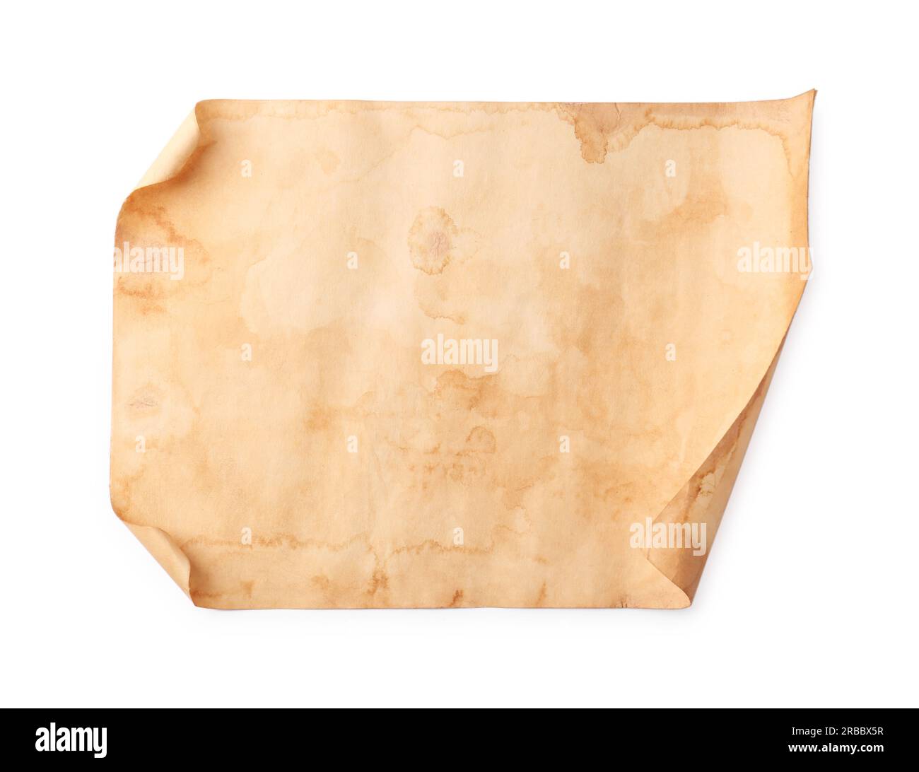 Sheet of old parchment paper on white background, top view Stock Photo ...
