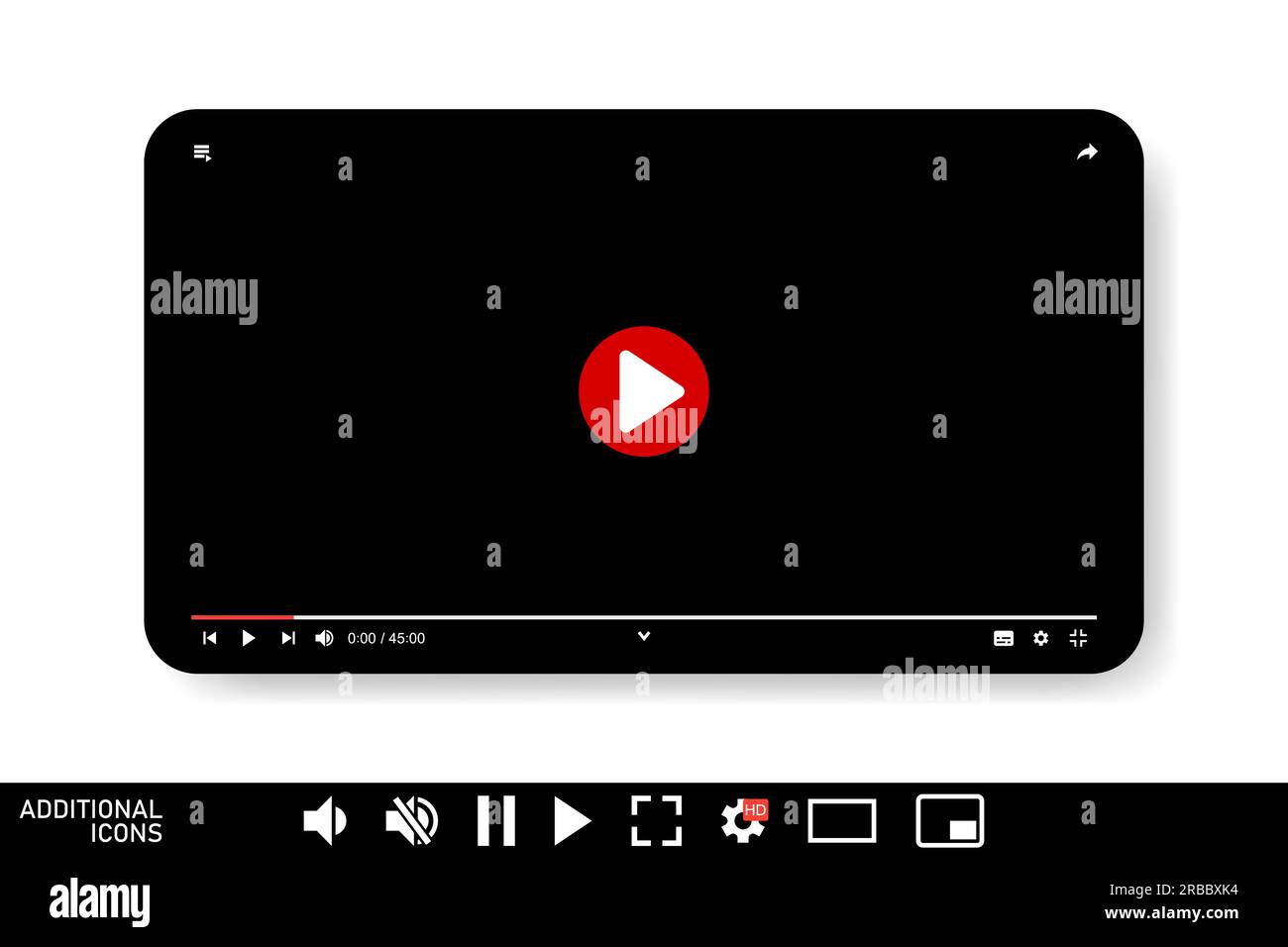 Video player interface isolated on white background. Video streaming ...