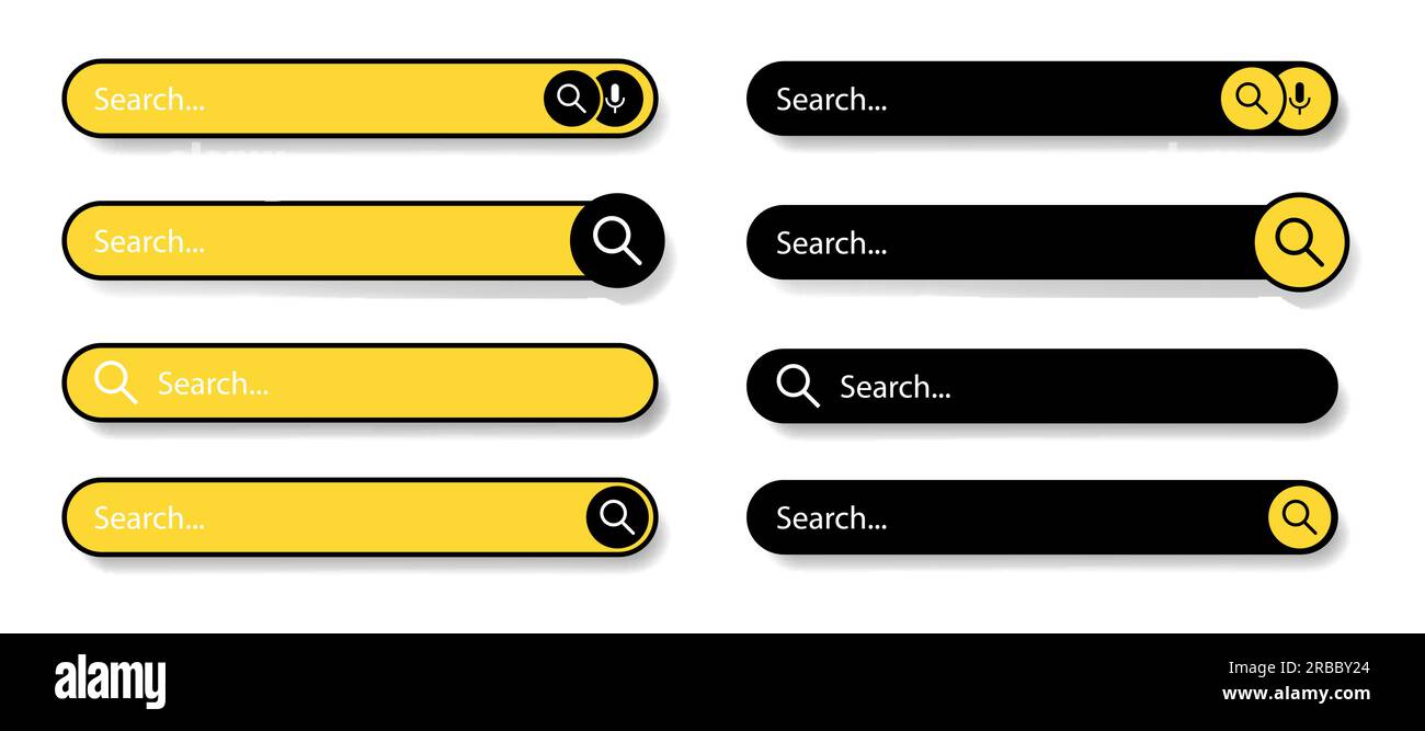 Search Bar for UI. Search bar icons. Black and yellow icons on a white ...