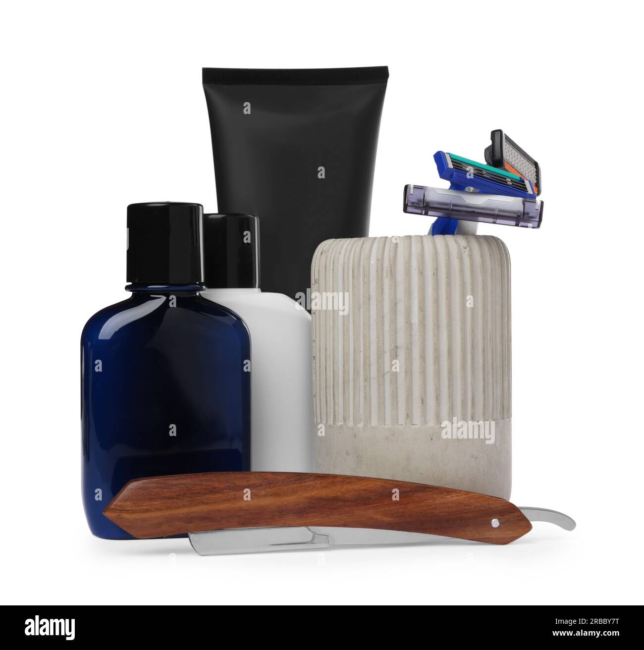 Set of men's shaving accessories on white background Stock Photo - Alamy