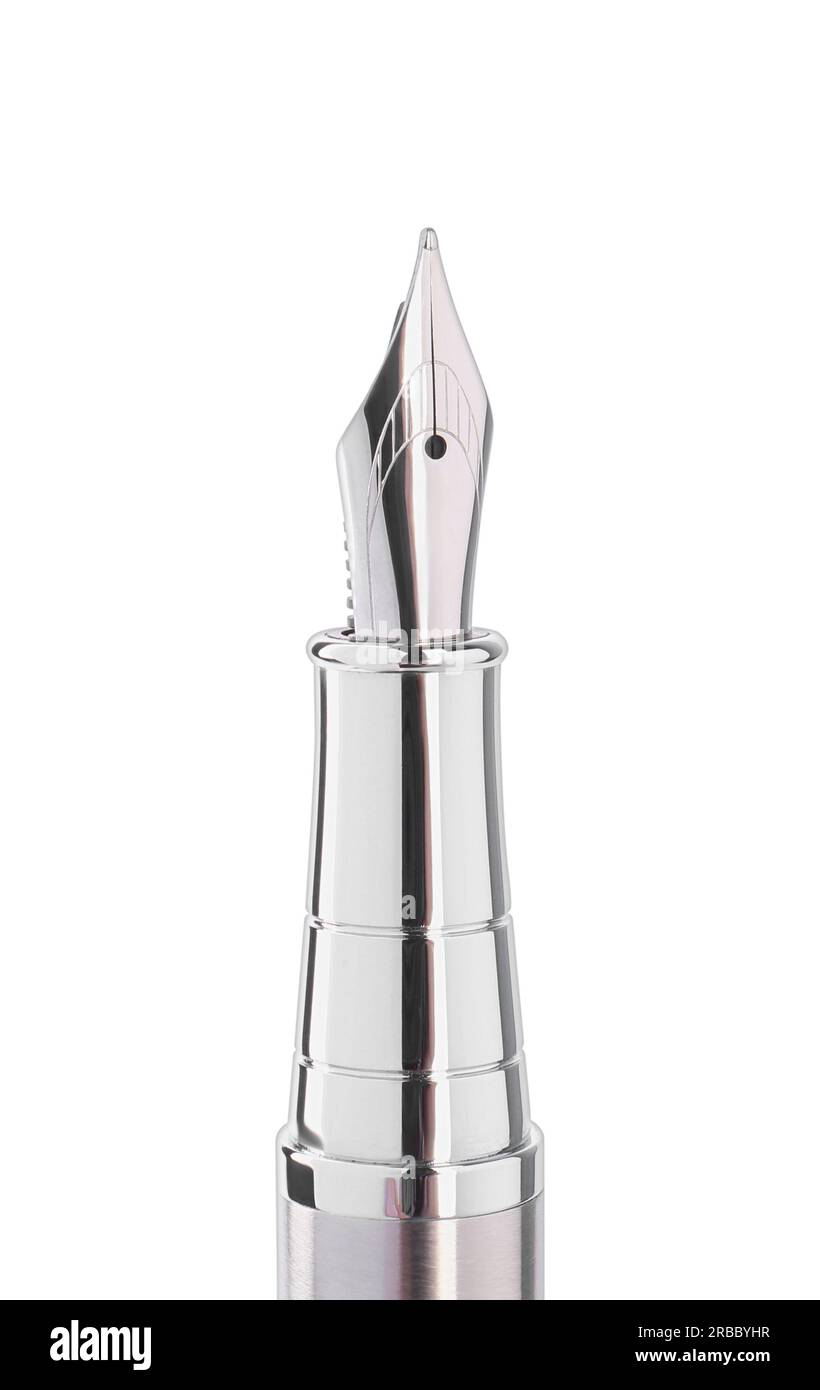 Stylish silver fountain pen isolated on white Stock Photo - Alamy