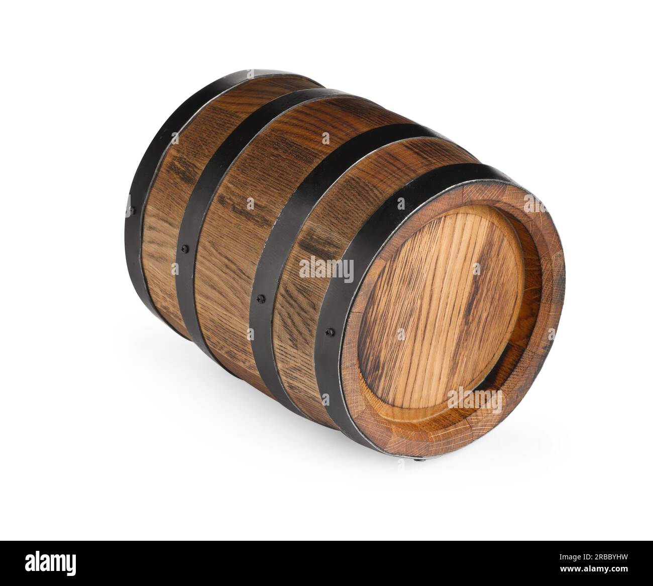 One traditional wooden barrel isolated on white Stock Photo - Alamy