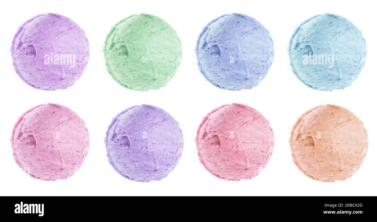 Set of ice cream scoops of different colors and flavors isolated on ...