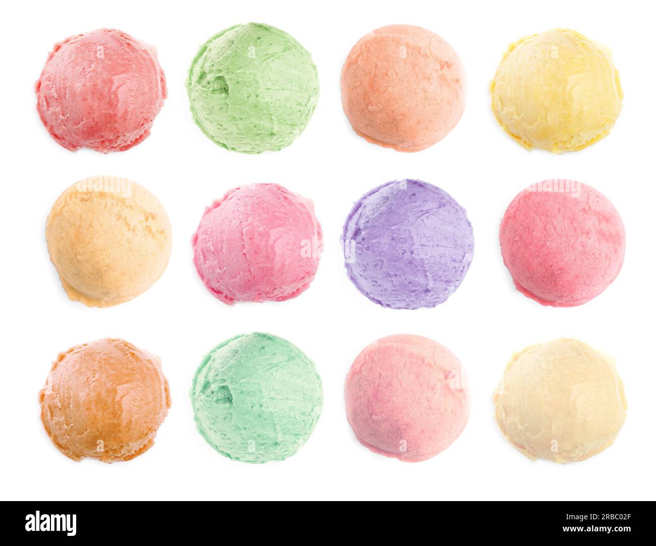 Set of ice cream scoops of different colors and flavors isolated on ...