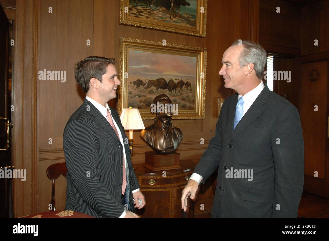 Secretary Dirk Kempthorne receiving visit at Main Interior from Ben ...