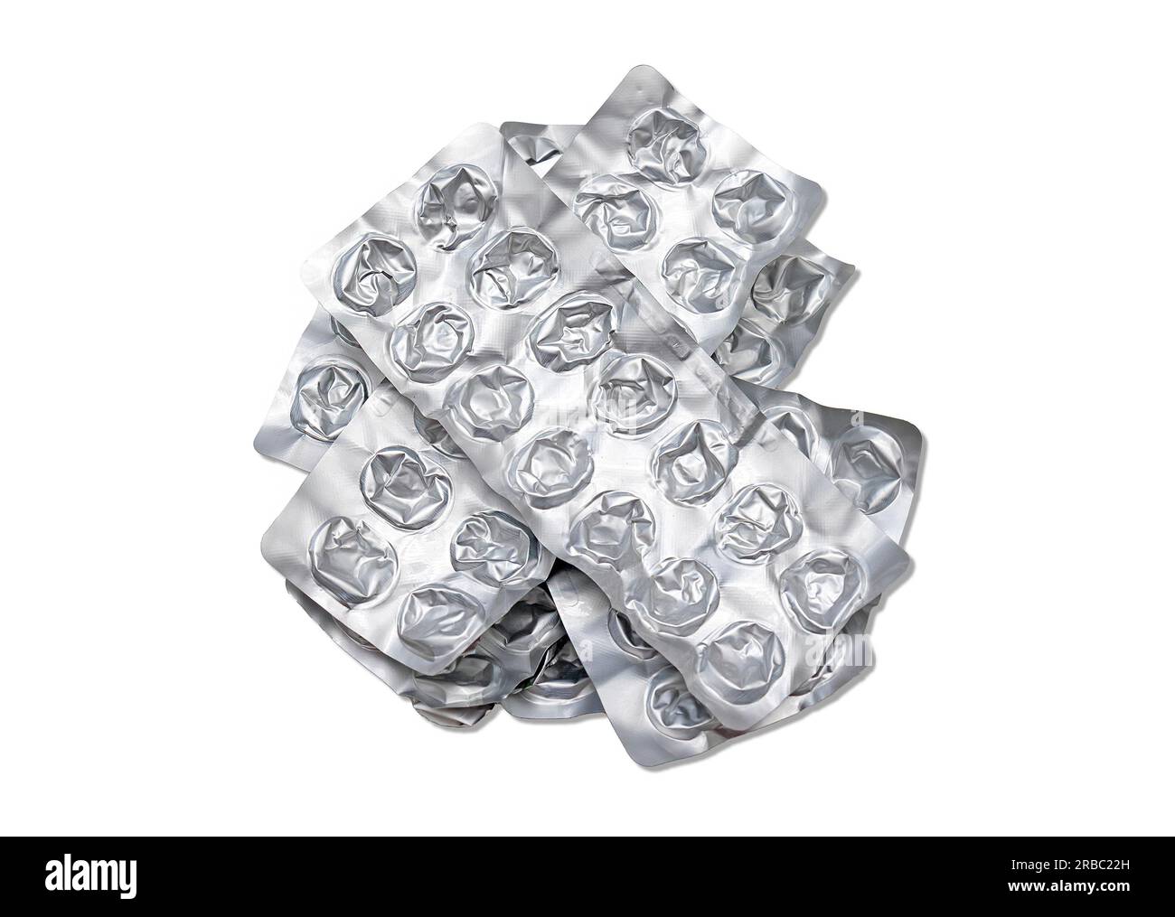 Used medicine pills pile in silver blisters on white background Stock ...