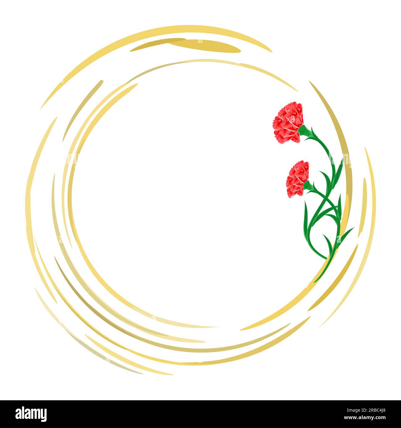 Red carnations cover circle golden frame. Watercolor illustration for ...