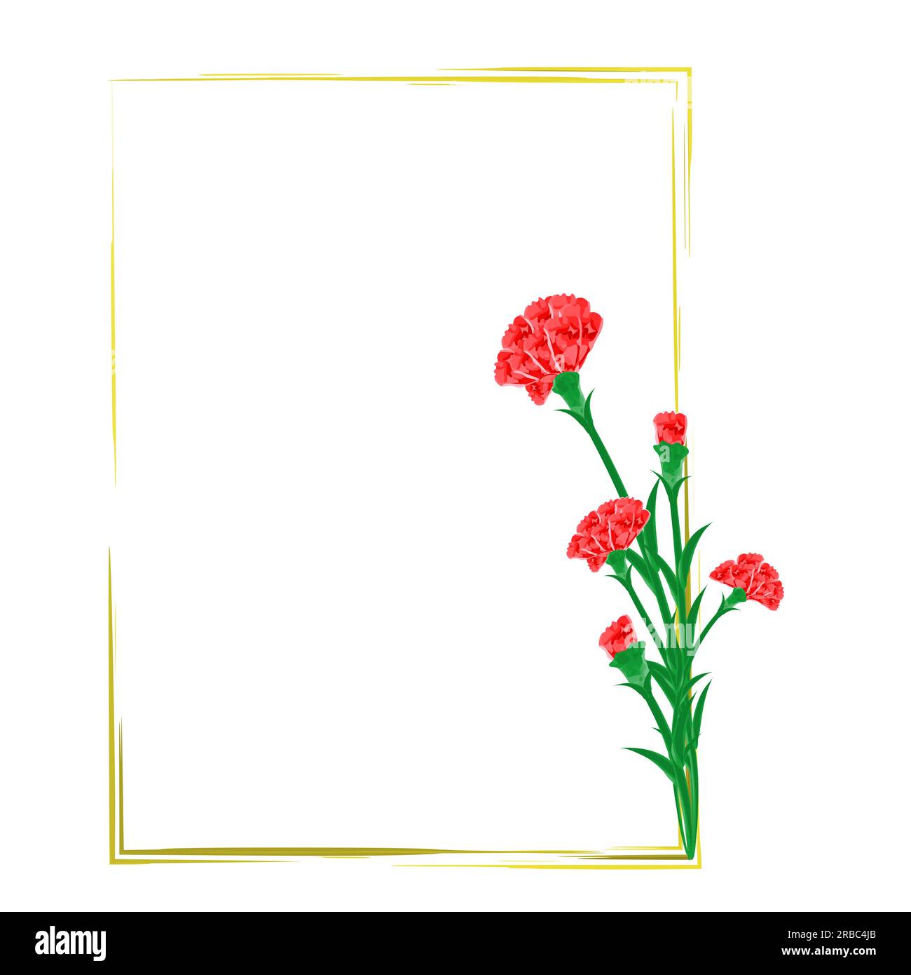 Red Carnations Cover Vertical Golden Frame Watercolor Illustration For