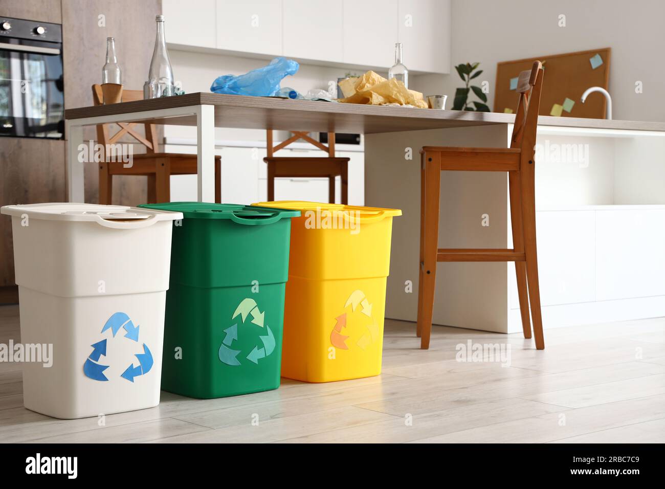 Recycle trash bins in kitchen Stock Photo - Alamy