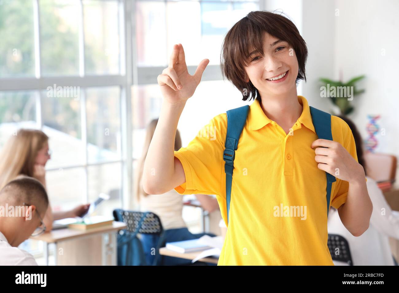 Male student saluting in classroom Stock Photo - Alamy