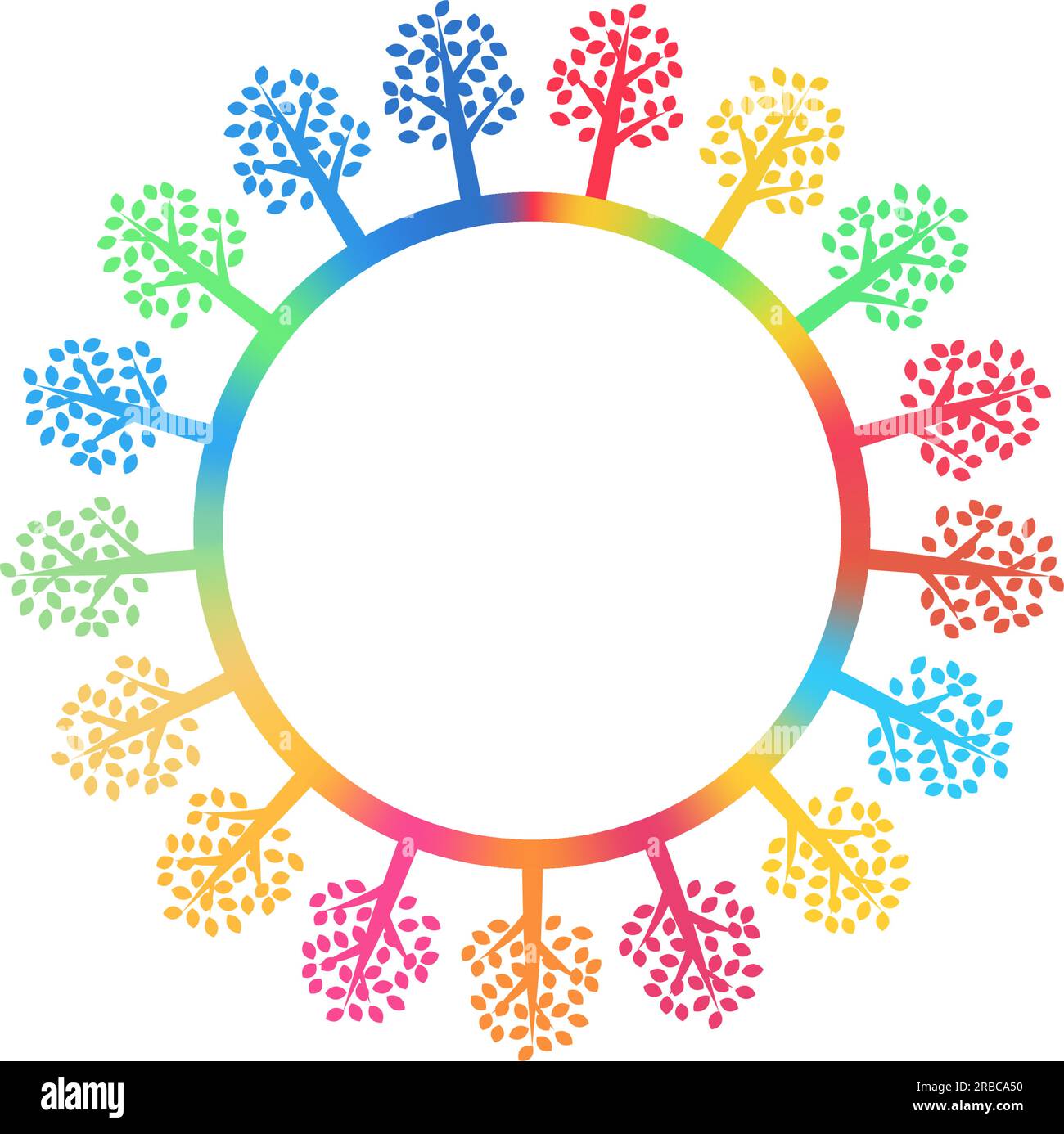 17 colorful trees in SDGs colors, copy space in the center, Vector ...
