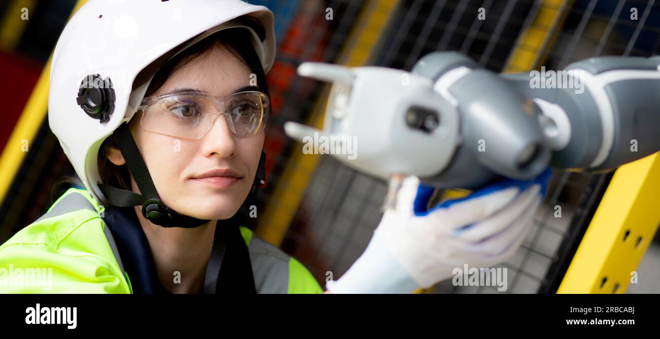 Female engineer checking maintenance robot hi-res stock photography and ...