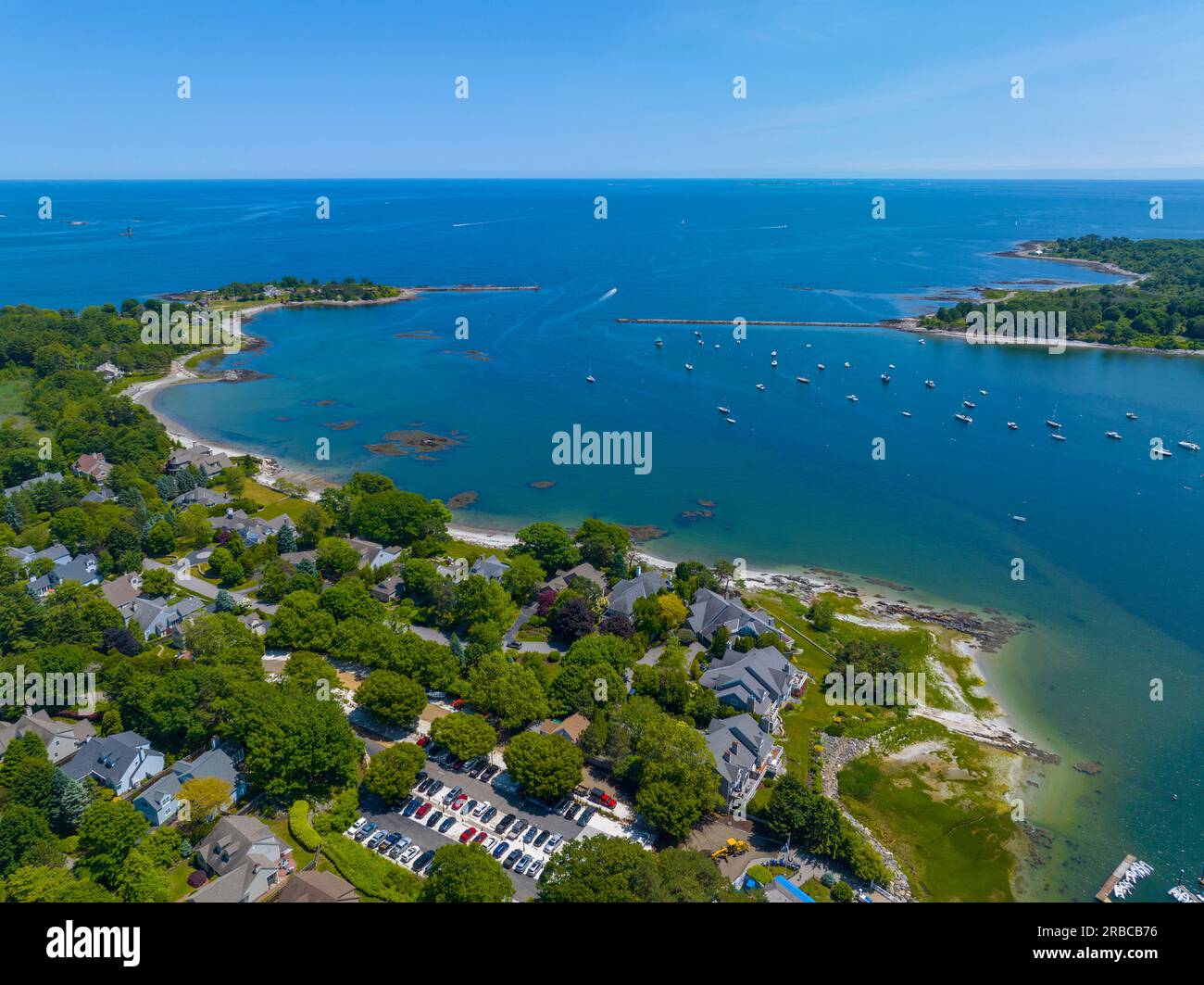 Piscataqua River mouth to Atlantic Ocean aerial view with Fort Stark ...