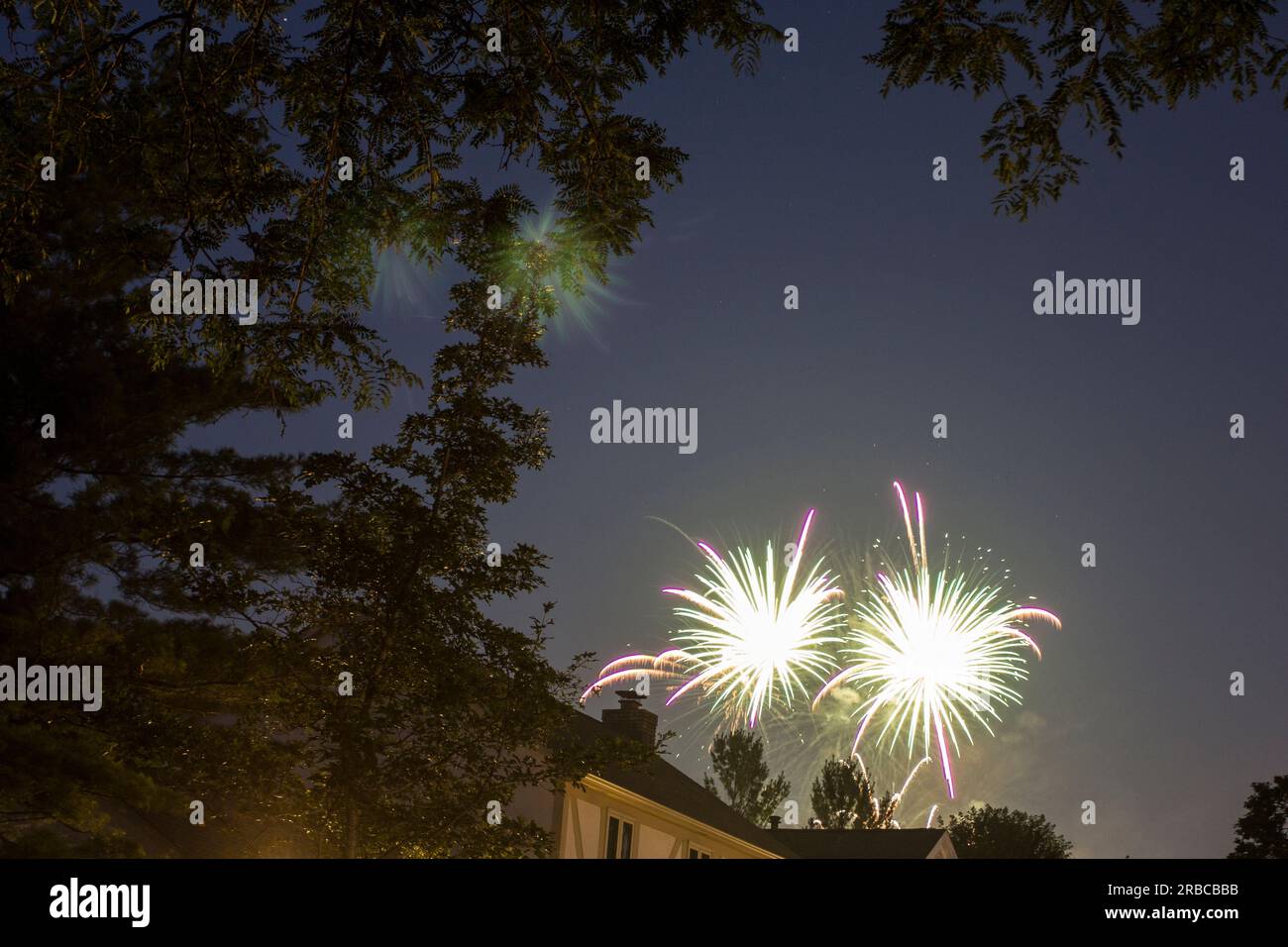 Fireworks Seen Over Houses in a Neighborhood Stock Photo - Alamy