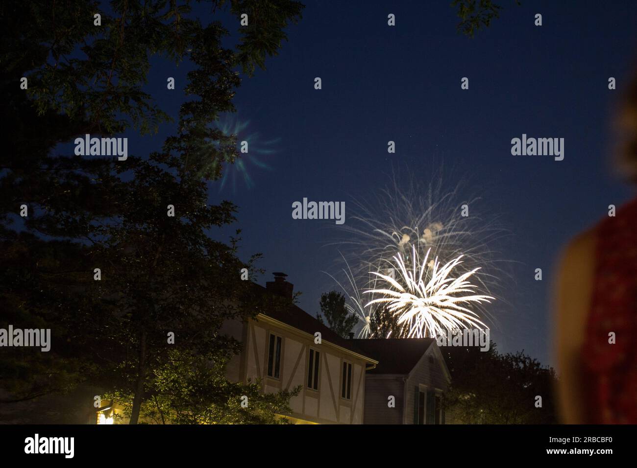 Fireworks Seen Over Houses in a Neighborhood Stock Photo - Alamy