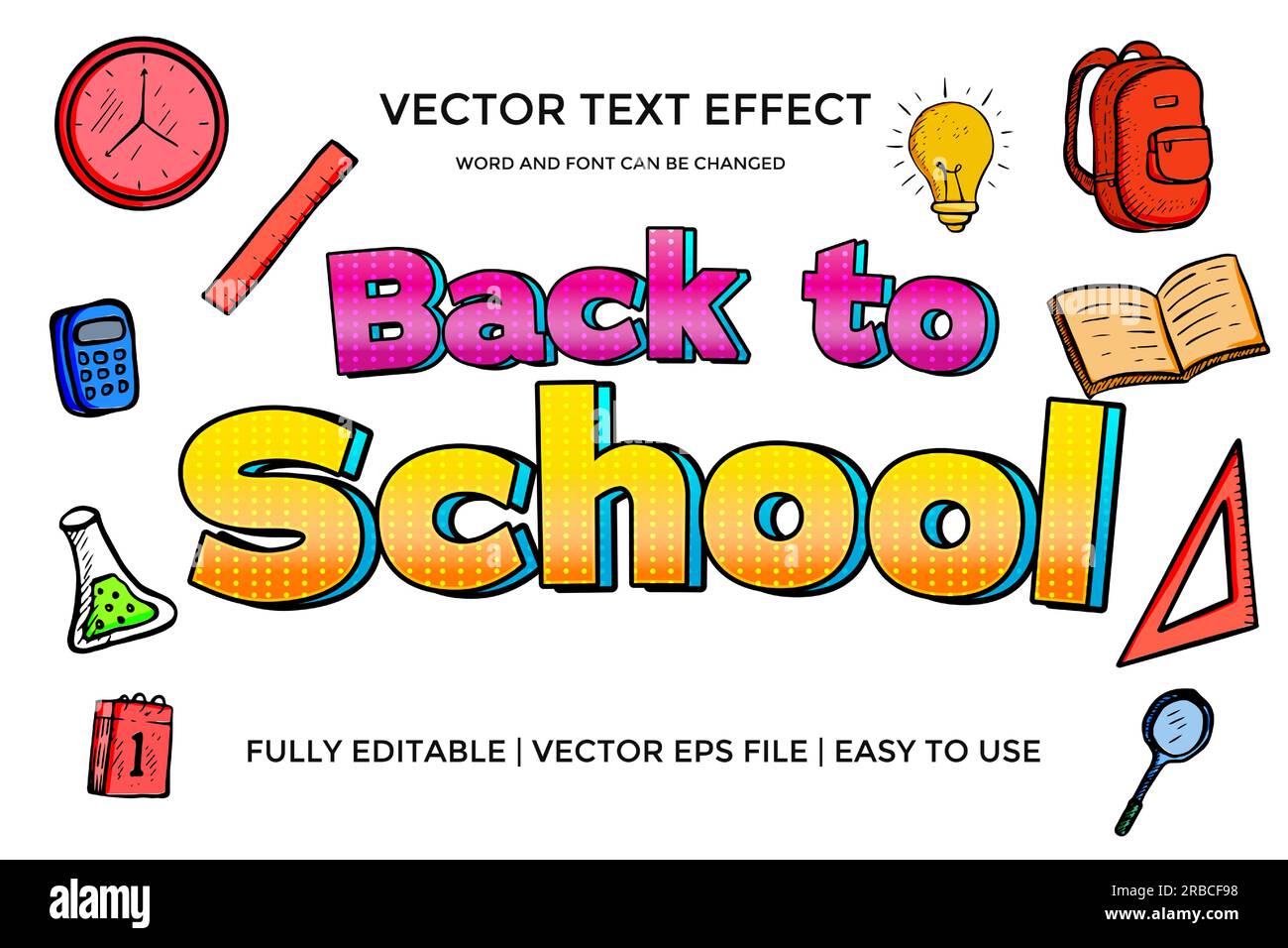 colorful vector text effect back to school fully editable Stock Vector ...