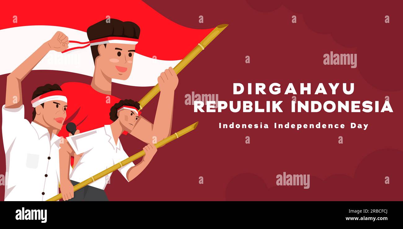 horizontal banner dirgahayu republik indonesia with freedom fighter ...
