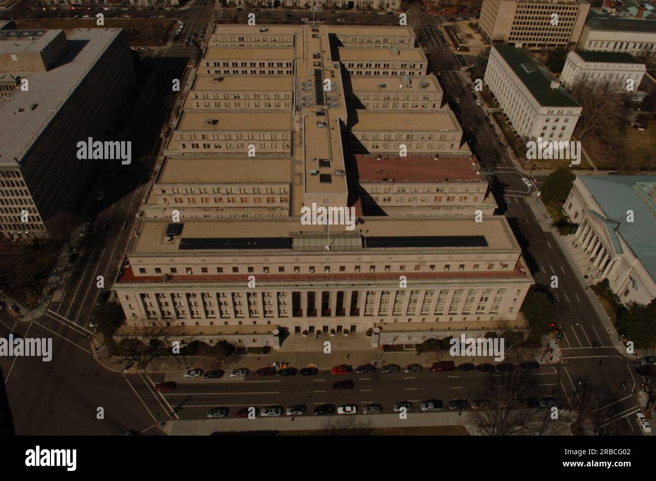 Aerial views of Main Interior, buildings and monuments in the vicinity ...