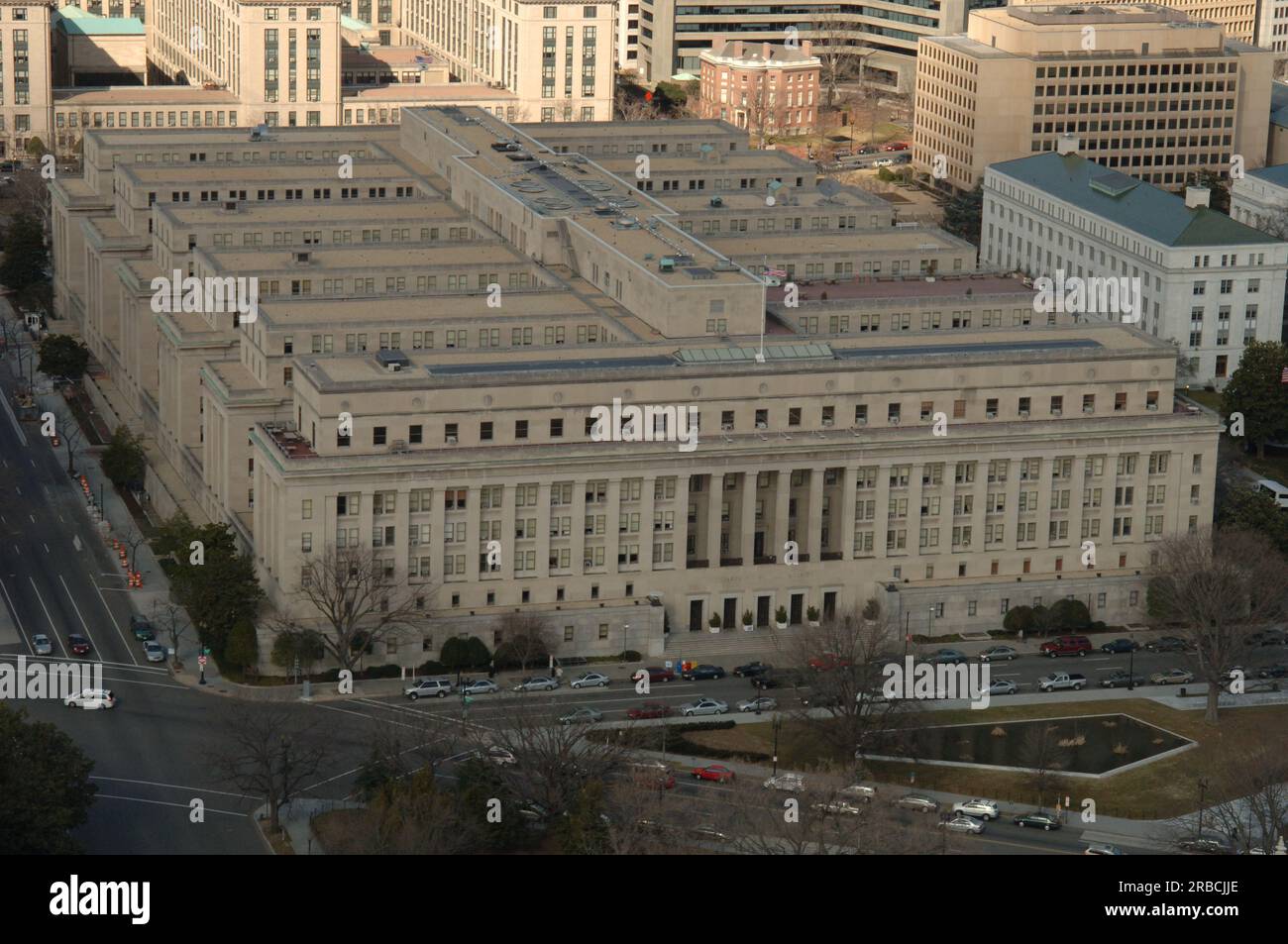Aerial views of Main Interior, buildings and monuments in the vicinity ...