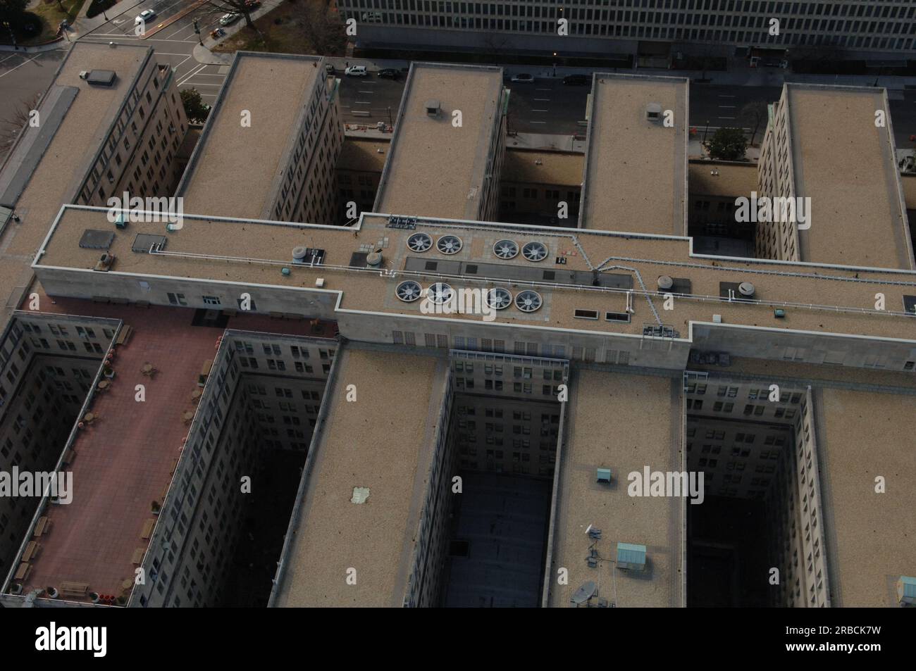 Aerial views of Main Interior, buildings and monuments in the vicinity ...