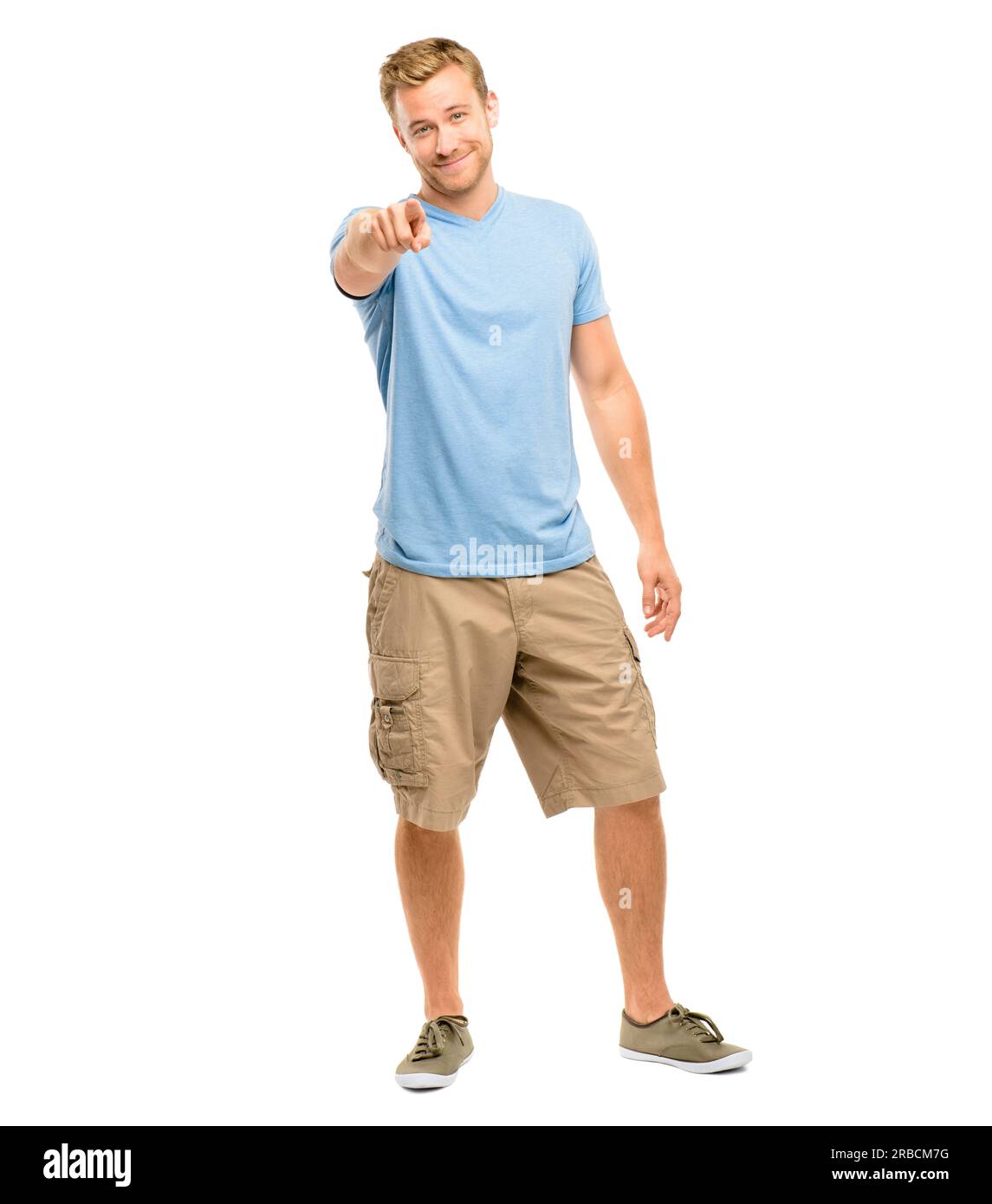 Happy, pointing at you and portrait of a man in studio for ...