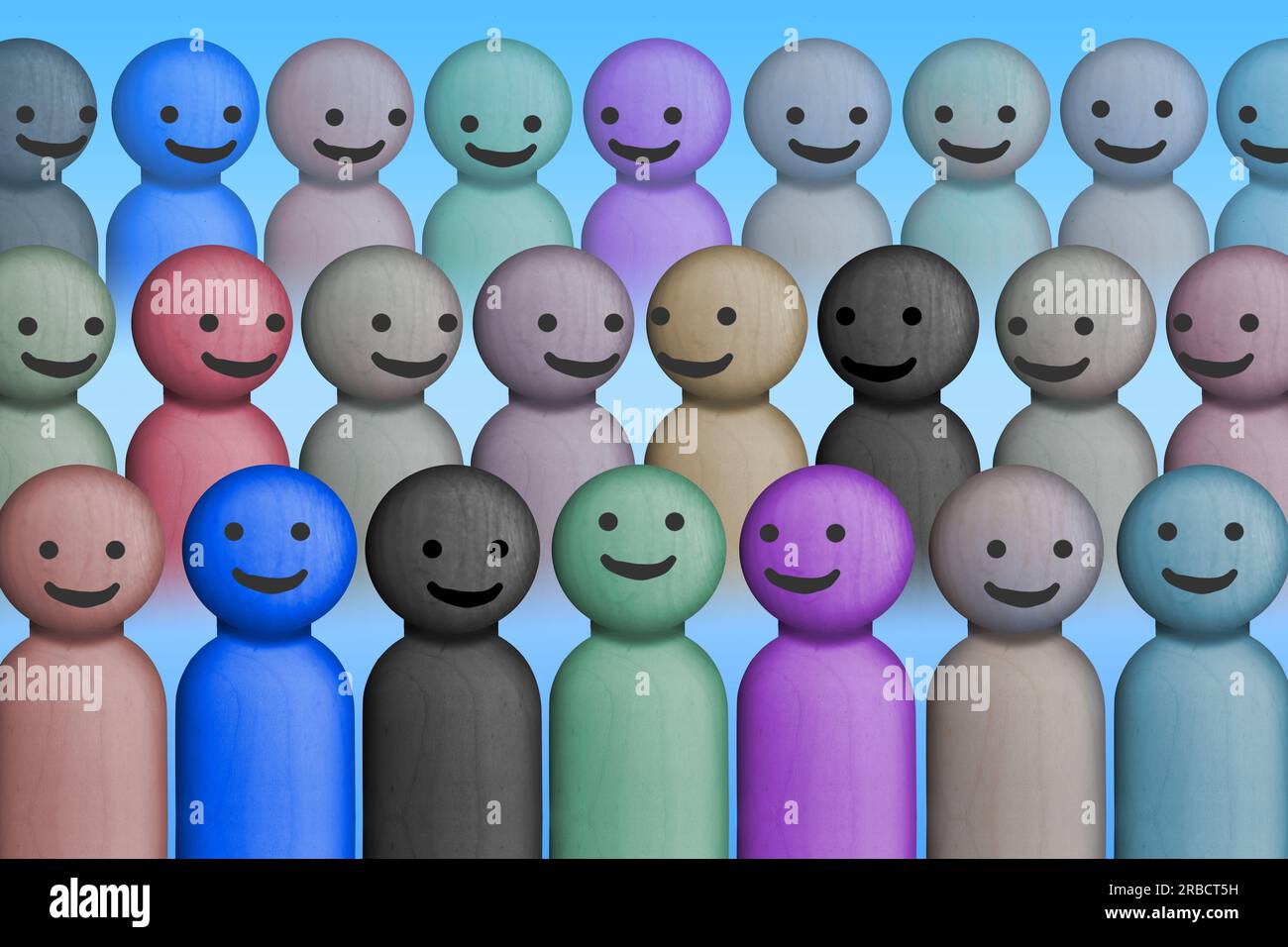Multiple rows of multi-colored characters standing side-by-side and ...