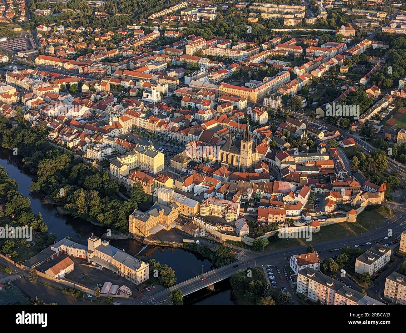 Historical city center of Louny town,aerial panorama cityscape ...