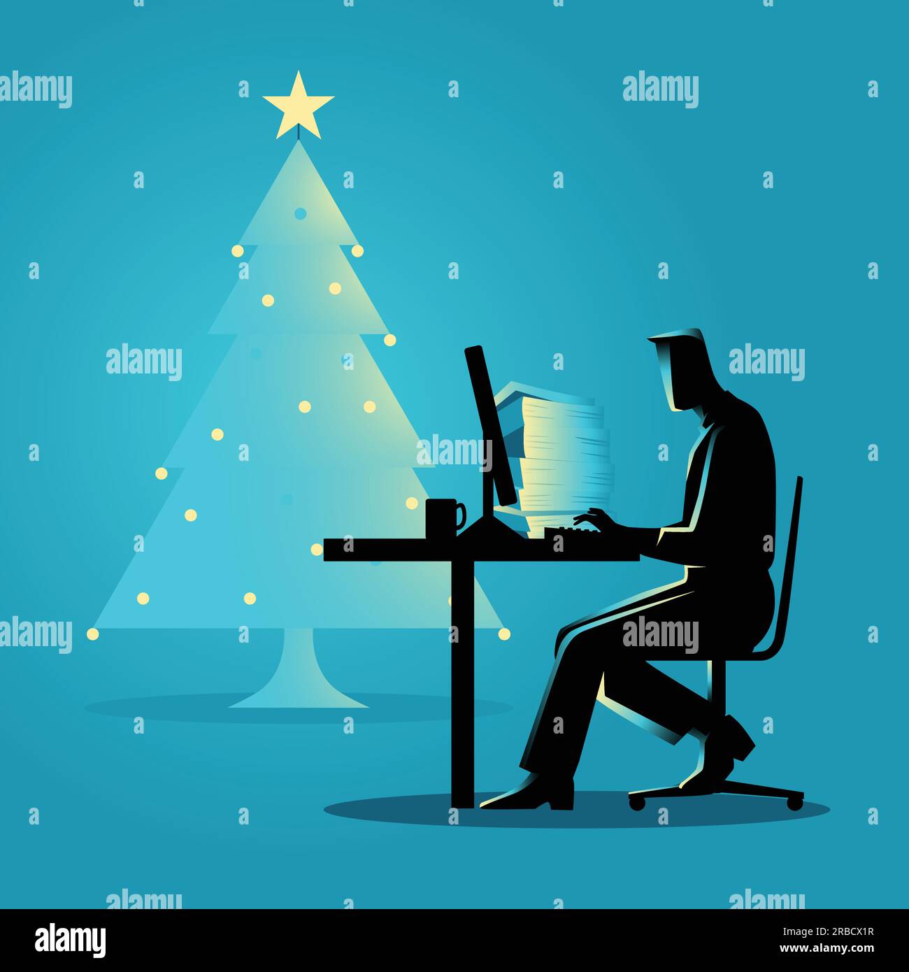 Business concept vector illustration of man still working during ...