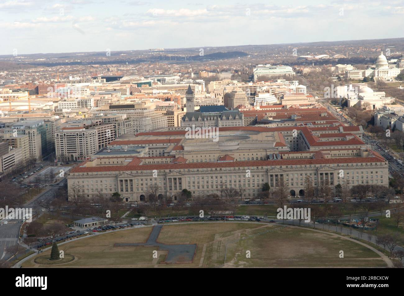 Aerial views of Main Interior, buildings and monuments in the vicinity ...