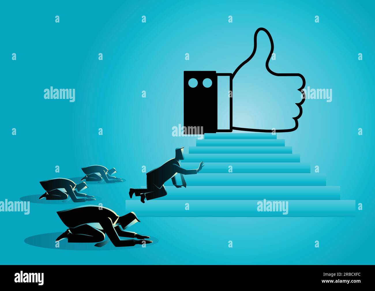 Concept vector illustration of people worshiping thumb up icon. Social ...