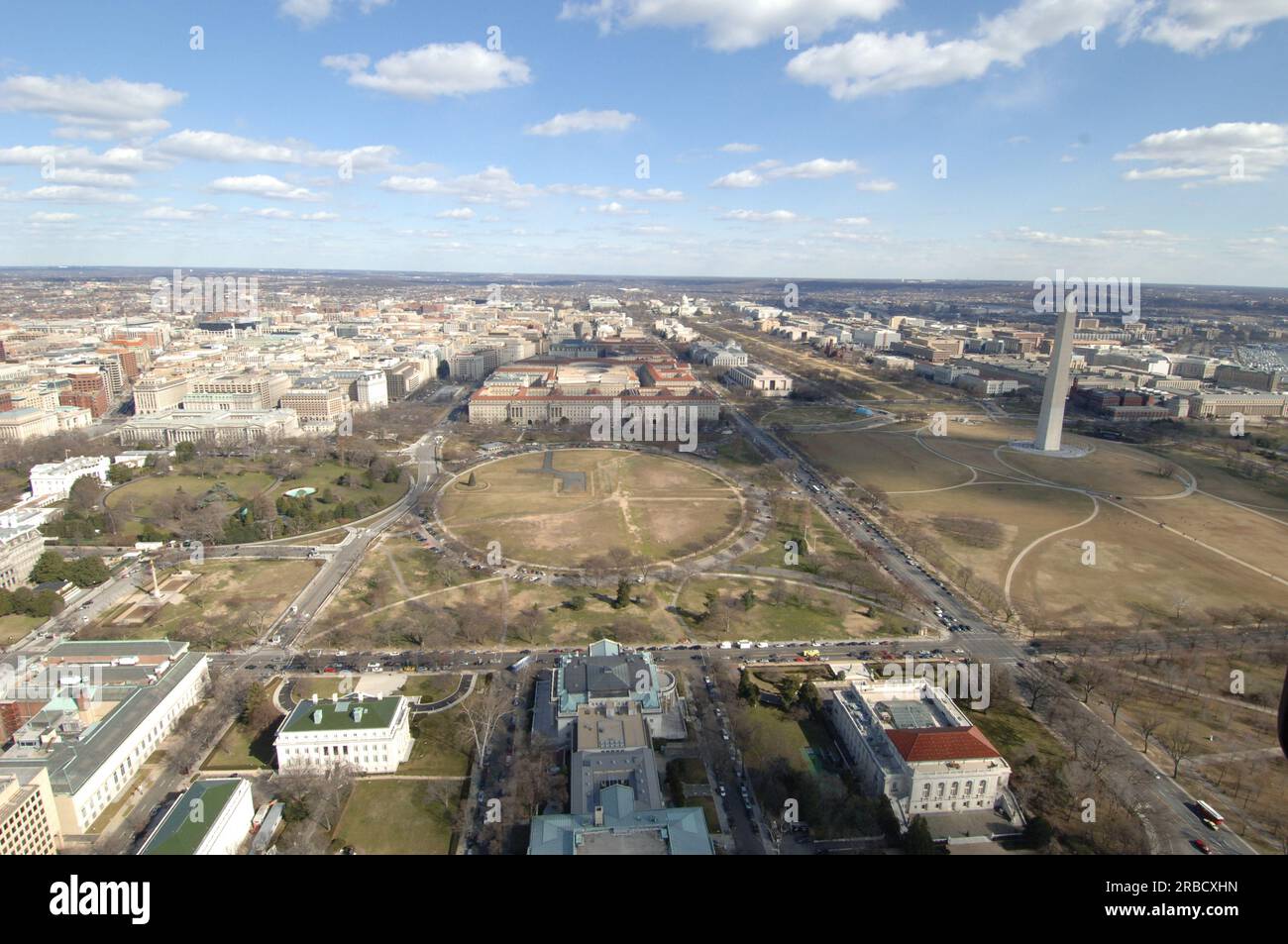 Aerial views of Main Interior, buildings and monuments in the vicinity ...