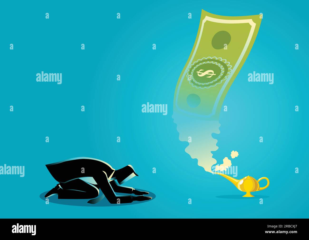 Business concept vector illustration of a businessman worshiping money ...