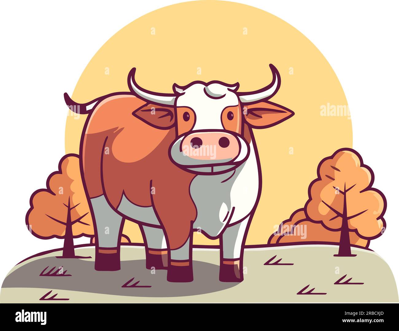 Cute cartoon cow grazing on a meadow Stock Vector Image & Art - Alamy