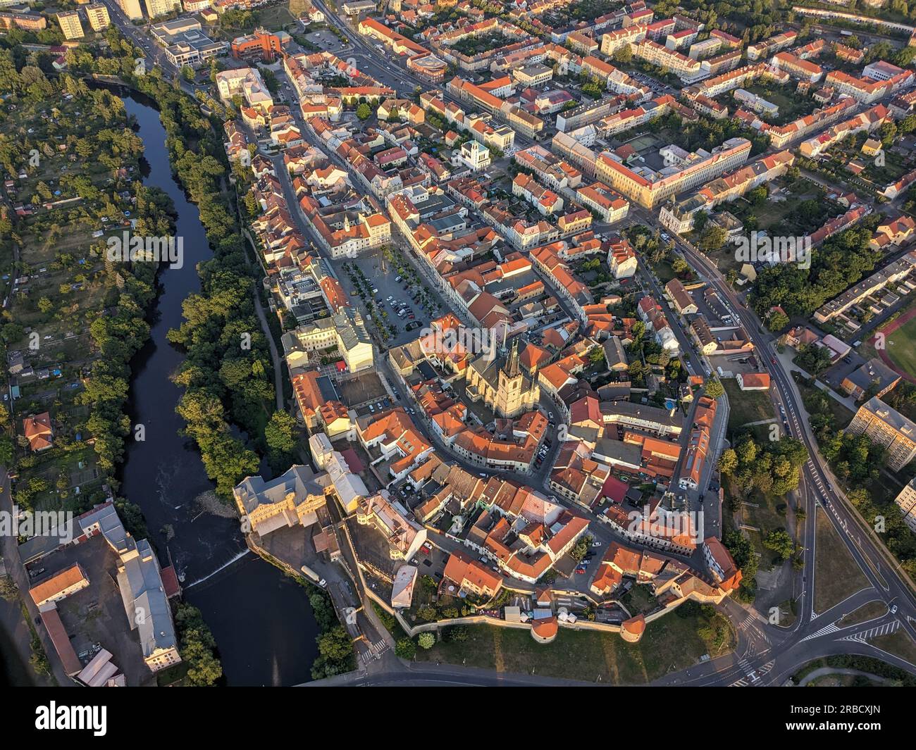Historical city center of Louny town,aerial panorama cityscape ...